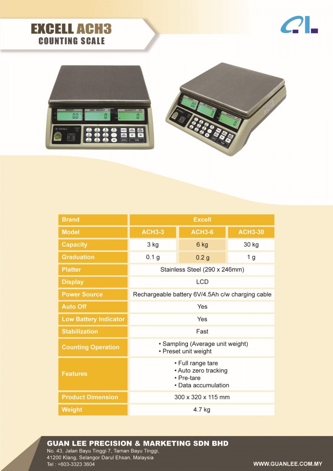 EXCELL ACH3 Counting Scale – GUAN LEE PRECISION & MARKETING SDN BHD