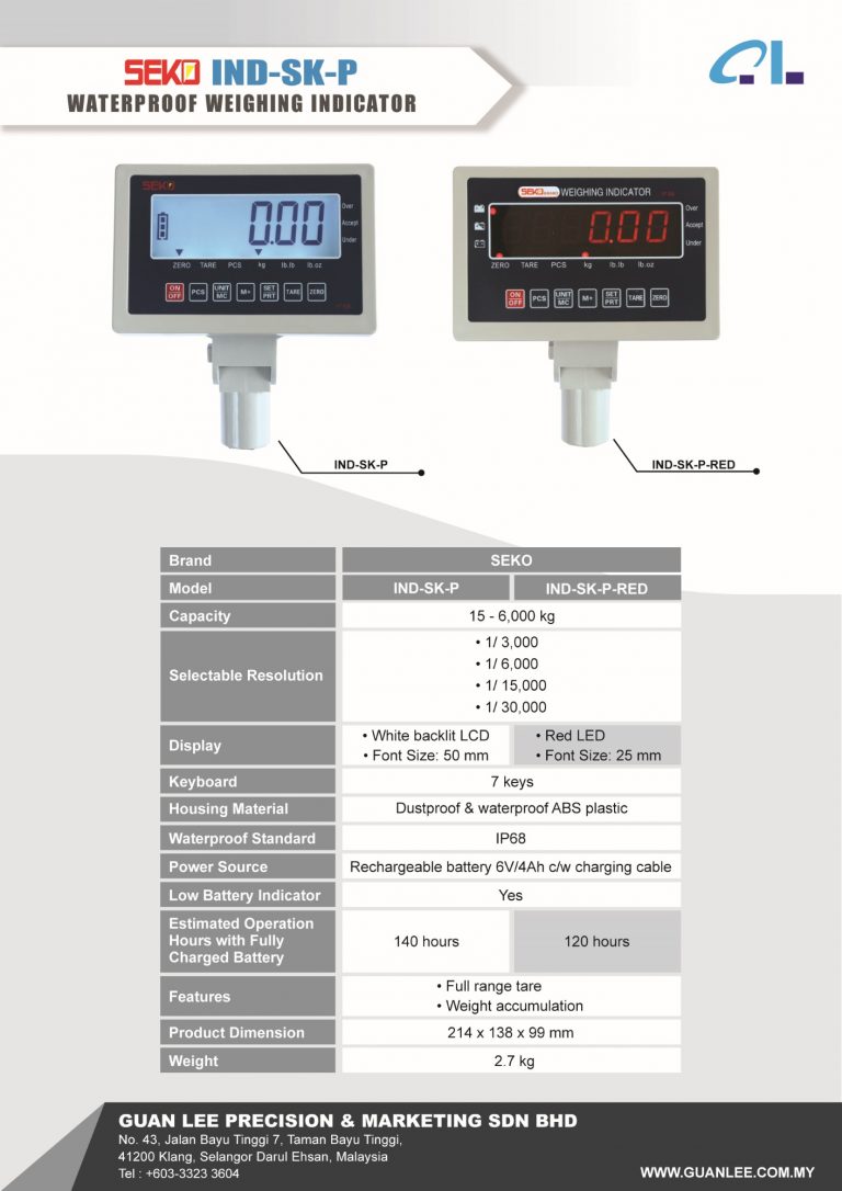 SEKO IND-SK-P Waterproof Weighing Indicator – GUAN LEE PRECISION ...