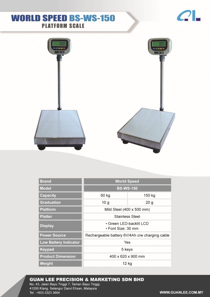 World Speed BS-WS-150 Platform Scale – GUAN LEE PRECISION & MARKETING ...